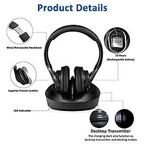 ZANCHIE Wireless TV Headphones Over Ear Headsets-RF Transmitter Charging Dock, Hi-Fi Stereo Cordless Headphones for TV, Adjustable Lightweight Rechargeable 10Hrs Battery for Hard of Hearing, 330ft