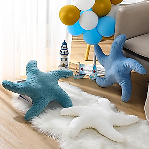 Fumete Starfish Plush Toy Pillow, 3 Pack, 20'' Stuffed Animal, Cute Coastal Decor for Kid Bedroom, Living Room, Sofa Couch (White, Green, Blue)