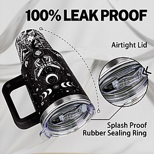 ZNYYZYBA 40 oz Tumbler with Handle and Straw, 40oz Goth Tumbler with Handle Insulated Leak Proof Travel Coffee Mug, Reusable Stainless Steel Tumblers