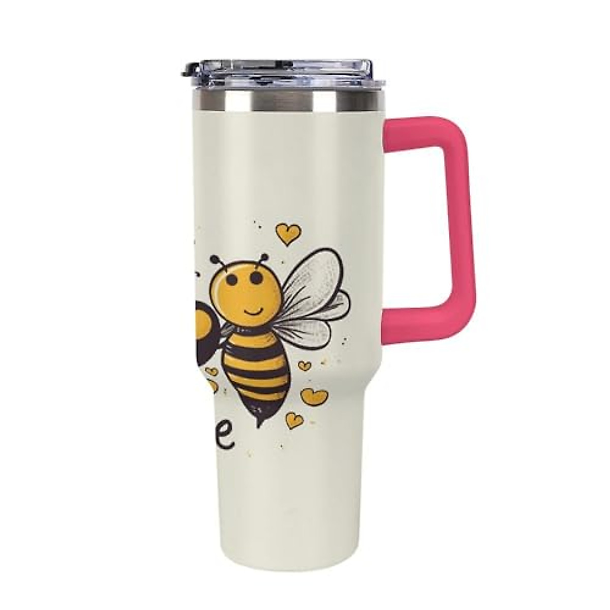 FHENMSA 40 Oz Insulated Coffee Mug Tumbler with Handle,Bee Love Honey Print Insulated Tumbler,Stainless Steel Travel Mug with Lid And Straw