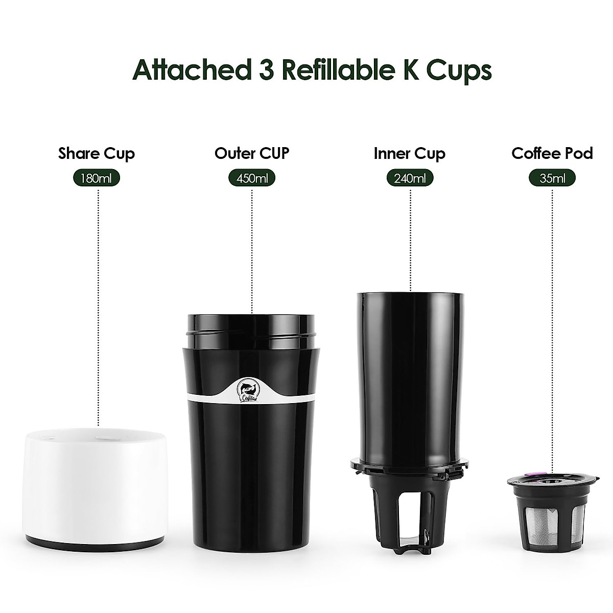 Coastacloud Drip Brew Coffee Maker, Portable Hot and Cold Brew Coffee Makers Bottle Compatible with K Cup Capsules & Ground Coffee, Pour-over Coffee Cup Machine for Camping Travel Office