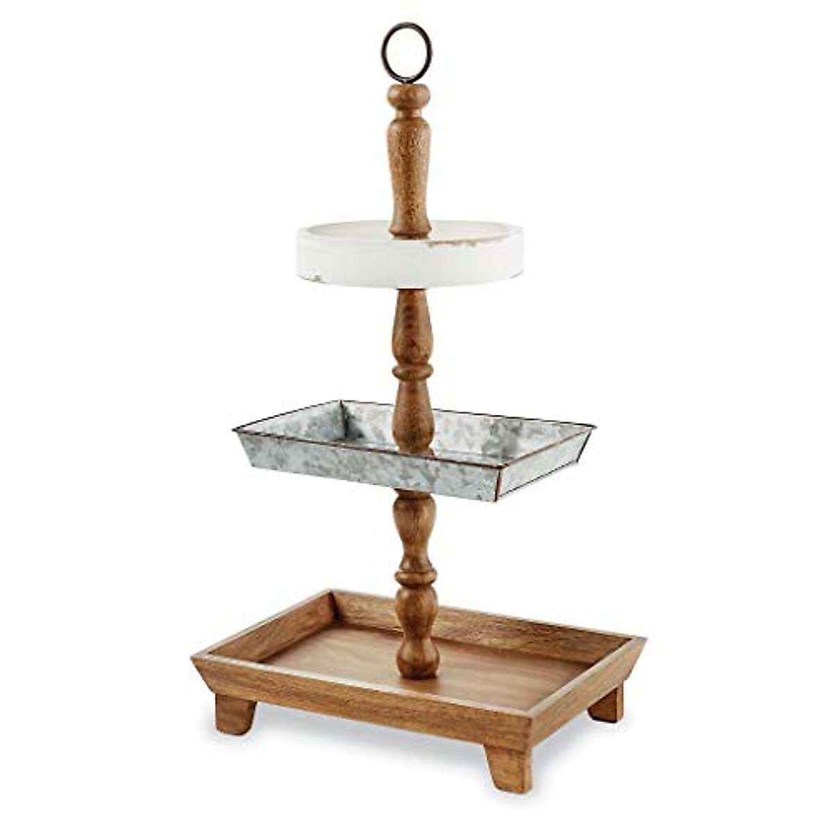 Mud Pie Wood and Tin Tiered Server, 25" x 13" x 8 1/2", Multicolor