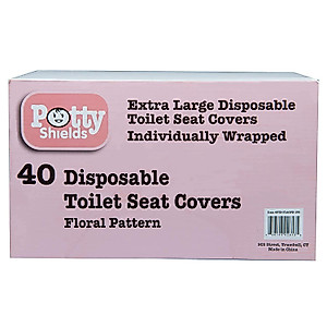 Potty Shields Toilet Seat Covers Disposable (40 Pack, Floral) - XL Waterproof Toilet Cover for Toddlers, Kids & Adults - Portable & Individually Wrapped for Travel, Potty Training & Public Restrooms