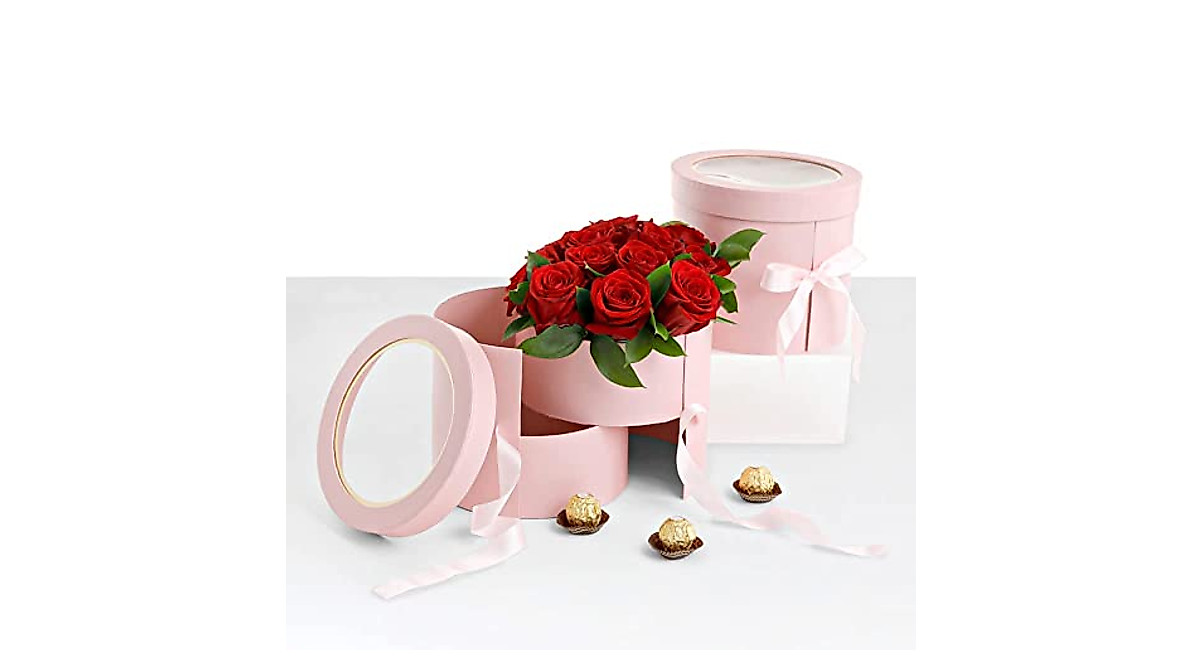 Premium 2 Tier Round Flower Gift Box w/ Lid | Ships from USA