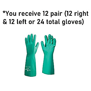 SHOWA 727-09 Nitrile Unlined Chemical Resistant Glove, Large (Pack of 12 Pairs),Light Green