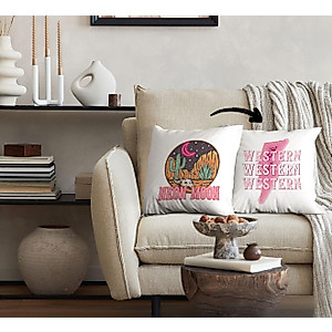 FLDAS Preppy Pillow Covers 18x18, Western Pillow Cases, Pink Western Decor, Western Gifts for Women, Western Preppy Neon Moon Cactus Desert Lightning Reversible Throw Pillow Covers