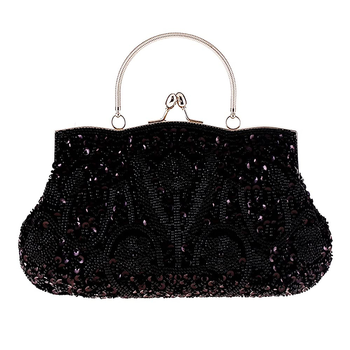 Gionforsy 1920s Flapper Handbag Evening Clutch Bag for Wedding Cocktail Dance Party Roaring 20s Gastby Beaded Bag (Style2-Black)