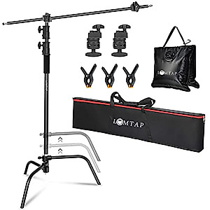 LOMTAP C Stand Light Stand Photography Kit - Heavy Duty 10.8ft/330cm Vertical Pole, 4.2ft/128cm Boom Arm, Upgraded Adjustable Base, Water Sandbag, 2 Grip Heads, 3 Clips - Century Stand for Softbox