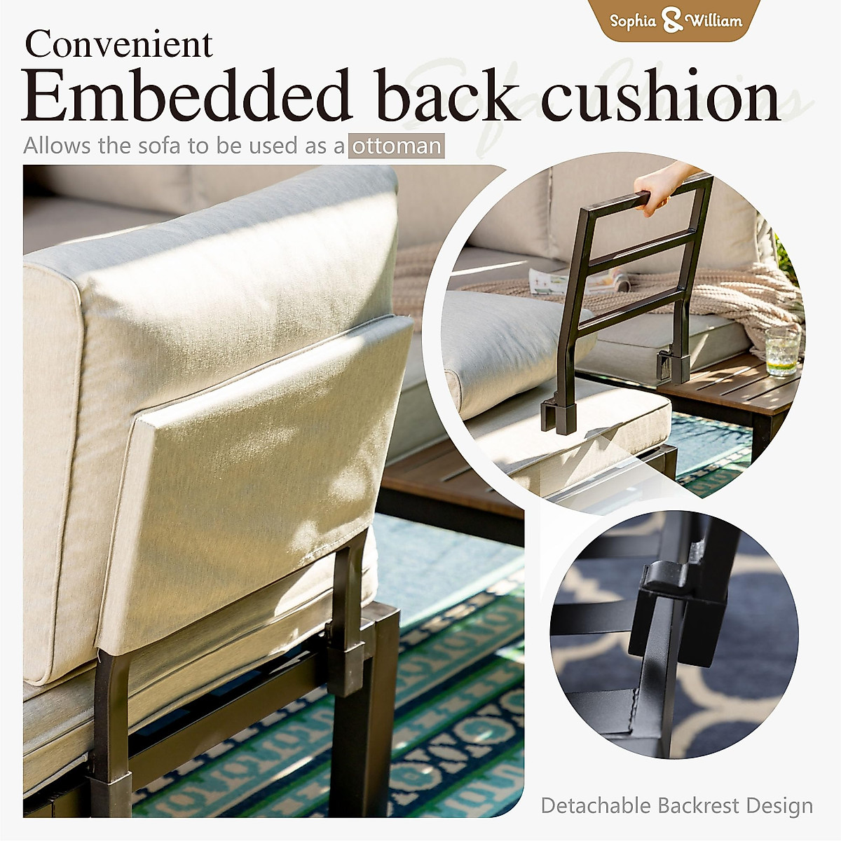 Sophia & William 9PCS Outdoor Patio Furniture Set, Metal Sectional Sofa Set Patio Conversation Set with Beige Cushions-2 x Single Sofa with Side Table, 4 x Single Sofa, 1 x Loveseat, 1 x Tea Table