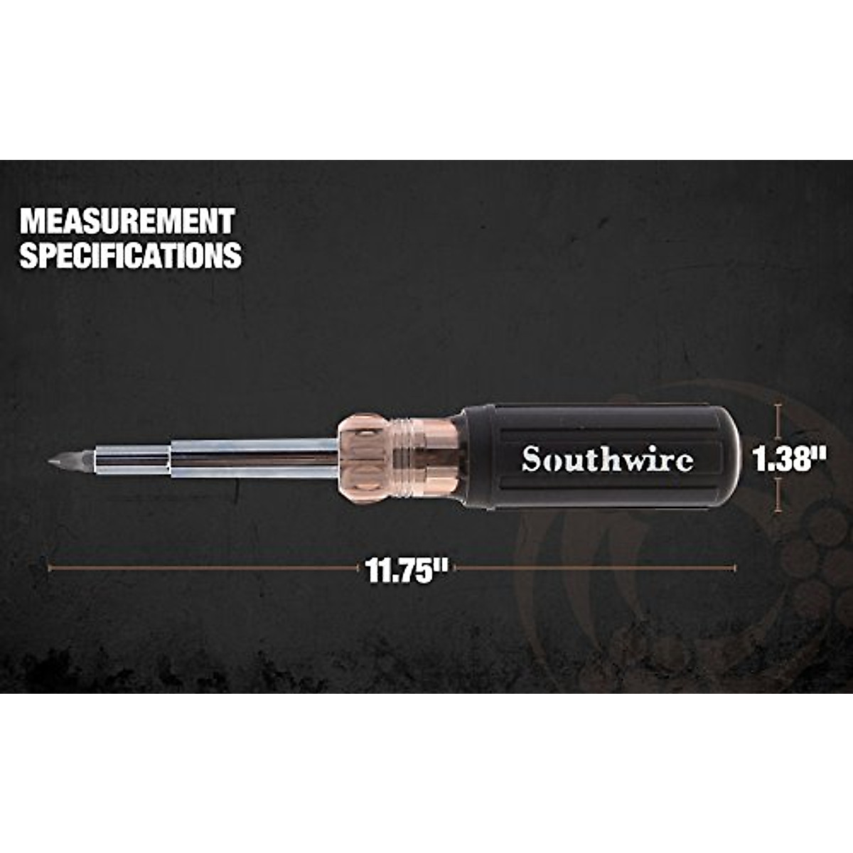 Southwire 59723940 12-In-1 Multi-Bit Screwdriver; Interchangeable Bits; Comfort Grip Handle; hex 1/4"; 5/16"; 3/8"; Phillips #1;2;3; slotted SL4-5;SL6-8;sl8-10; and square #1;2