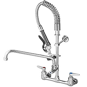 VEVOR Commercial Faucet Pre-Rinse with Sprayer, 8in Adjustable Center Wall Mount Kitchen Faucet with 12" Swivel Spout, 36" Height Compartment Sink Faucet for Industrial Restaurant, Lead-Free Brass