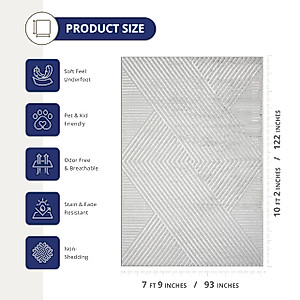 Abani Neutral Grey Area Rug 8' x 10' for Living Room, Bedroom - Criss Cross Line Zen Reiki Pattern - Durable & Easy to Clean