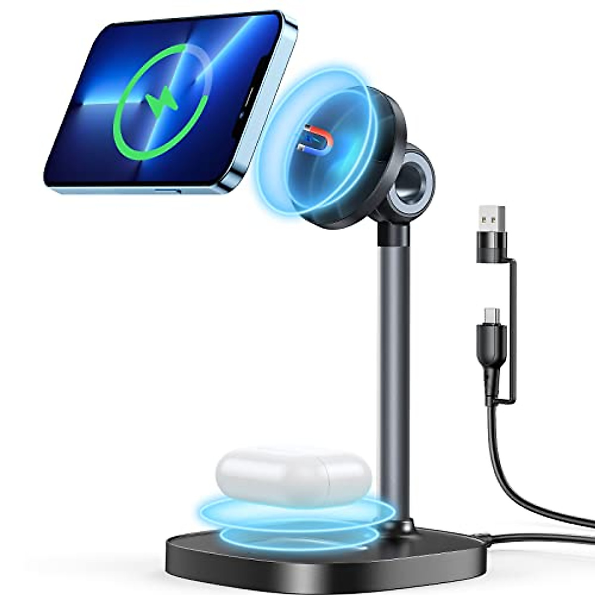 LISEN Magnetic Wireless Charger for iPhone 14 13 12 iPhone Magsafe Charger Fast Charging Station [Never Overheat] 2-in-1 Magnetic Wireless Charging Station Only for iPhone AirPods 2/Pro