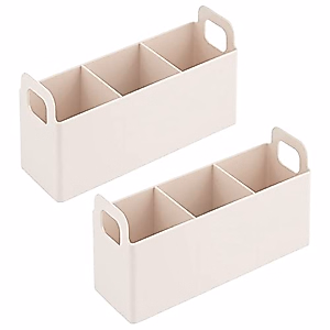 mDesign Divided Plastic Beauty Organizer Bin w/Handles for Bathroom Drawers, Vanity, or Countertops, Storage for Makeup Brushes, Palettes, Blush, Concealers - Lumiere Collection - 2 Pack, Cream/Beige