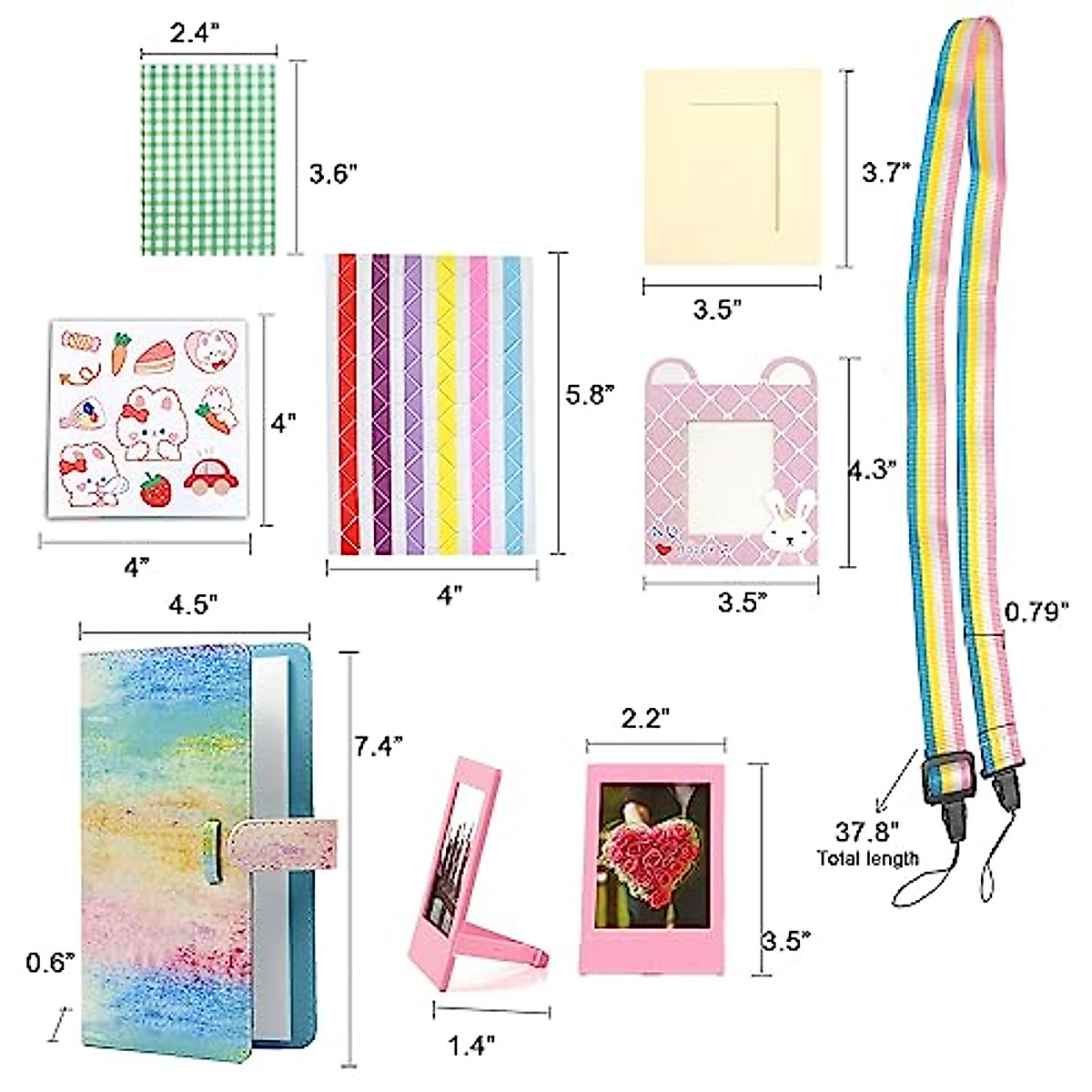 GEMHOPE Camera Accessories Colorful Bundle Kit Compatible with Fujifilm Mini 9/8/90/70/11 12 Accessory Include Film Sticker, Desk Frames, Hanging Frame, Strap, Clips (Colorful)
