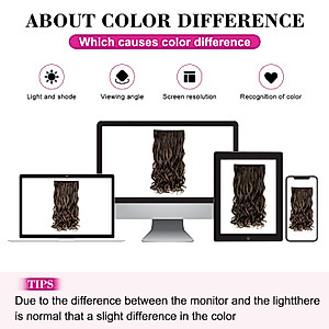 REECHO 16" 1-Pack 3/4 Full Head Curly Wavy Clips in on Synthetic Hair Extensions HE008 Hairpieces for Women 5 Clips 3.9 Oz per Piece - Dark Brown