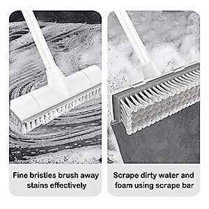 BOOMJOY Floor Scrub Brush with Long Handle -50" Stiff Brush, 2 in 1 Scrape and Brush,Tub and Tile Brush for Cleaning Bathroom, Patio, Kitchen, Wall and Deck