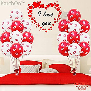 Red and White Kiss Balloons - 20 Pieces | Latex Red Lip Balloons | Lip Balloons for Romantic Decorations Special Night | Kiss Lips Printed Valentines Day Balloons for Anniversary, Proposal Decorations