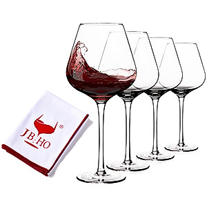 JBHO Polishing Cloth, Wine Glasses Polishing Cloths and Hand Blown Italian Style Crystal Burgundy Wine Glasses