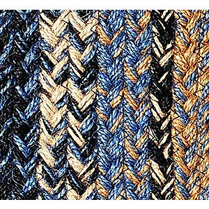 IHF Home Decor |River Shale Premium Braided Collection | Primitive, Rustic, Country, Farmhouse Style | Jute/Cotton | 30 Days Risk Free | Accent Rug/Door Mat | Blue, Black, Tan | 22"x72" Oval