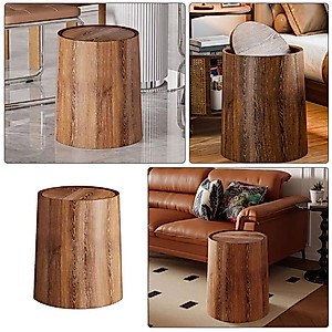 BESTOYARD Wood Grain Trash Can 2.6 Gallon Plastic Round Wastebasket with Swing Lid Garbage Container Bins for Home Office Bedroom Bathroom
