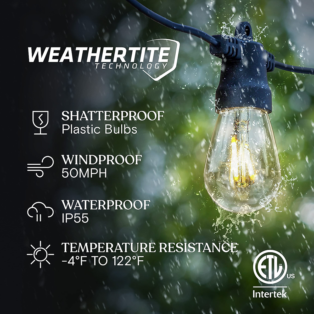 Brightech Ambience Pro – Solar Power Remote Control Outdoor String Lights with Edison Bulbs – Shatterproof, Commercial Grade LED Waterproof Patio Lights, Christmas – 1W 15 Bulbs, 3,000K, 48 ft