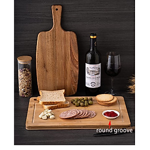 Large Bamboo Cutting Board Cheese Board Cheese Tray with Juice Groove & Round Groove, Chopping Board Charcuterie Board Christmas