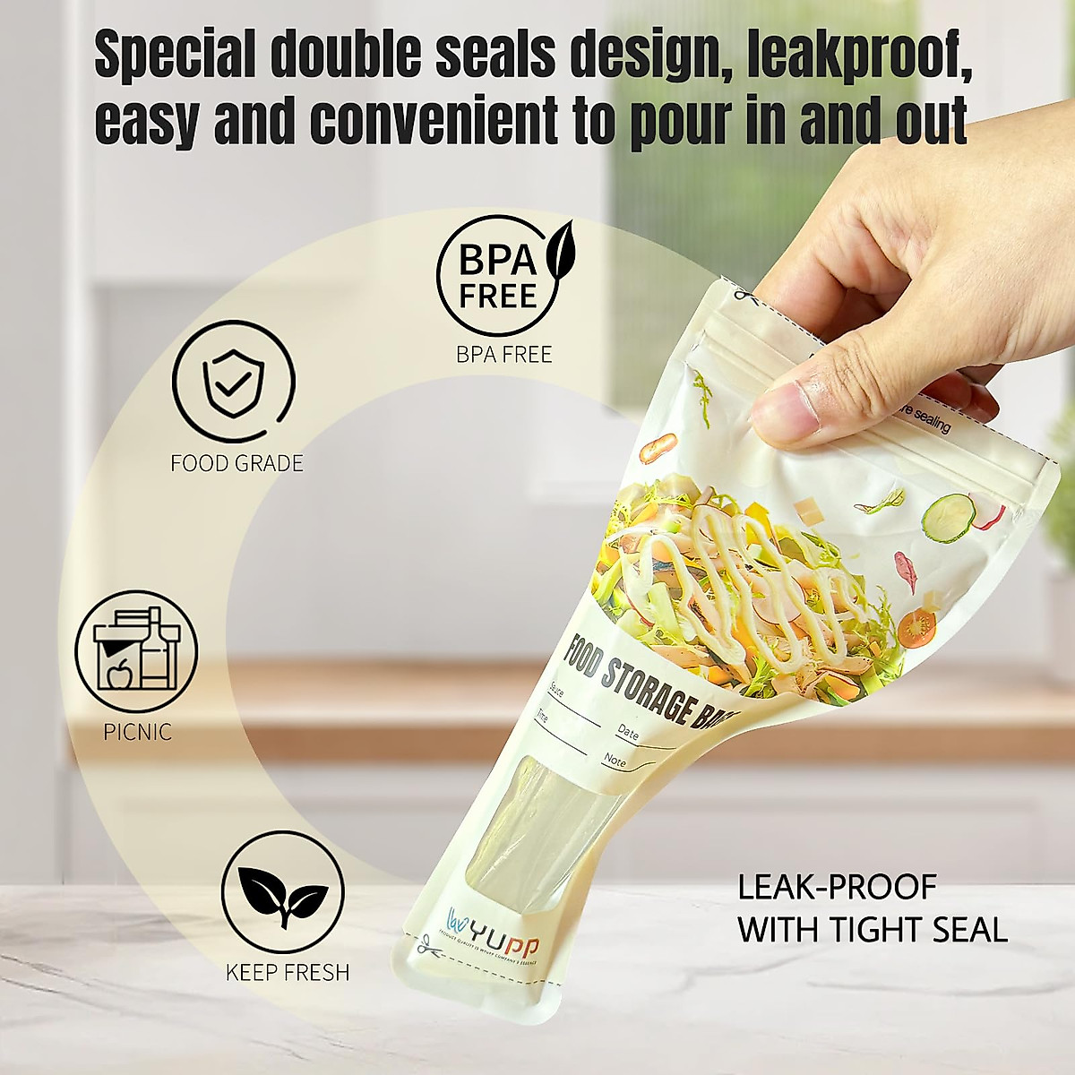 48 Pack Salad Dressing Container to Go, 3.5oz Small Disposable Food Storage Bag, Yogurt Applesauce Pouch, Snack Sauce Condiment Container, Nut Fruit Puree Storage Zipper Pouch for Lunch Boxes Picnics