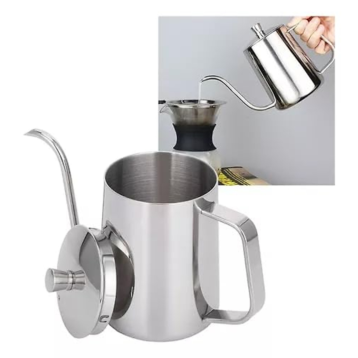Mcilpoog Warrior Gooseneck Kettle 1.7 Liter for Pour Over Coffee and Tea with Temperature Indicator, Stainless Steel, 18/8, 304, for All Stovetops