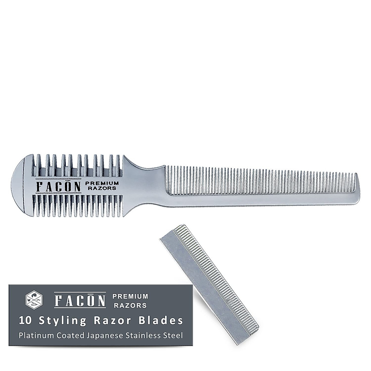 Facón Professional Hair Razor Comb Cutting Styling Thinning Texturizing Double Edge Shaper Razor + 10 Replacement Blades