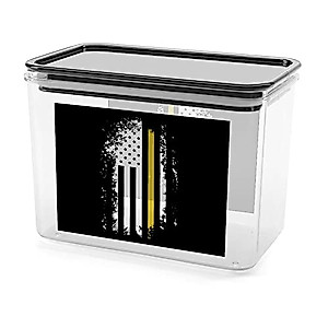 Vintage 911 Dispatcher Thin Gold Line Flag Storage Box Plastic Food Organizer Container Canisters with Lid for Kitchen