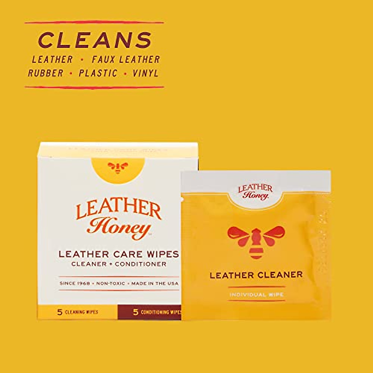 Leather Honey Leather Care Wipe Kit - Clean and Condition Leather On-The-Go - The Best for Vinyl and Leather Apparel, Furniture, Auto Interior, Shoes and Accessories - 5 Cleaner/5 Conditioner Wipes