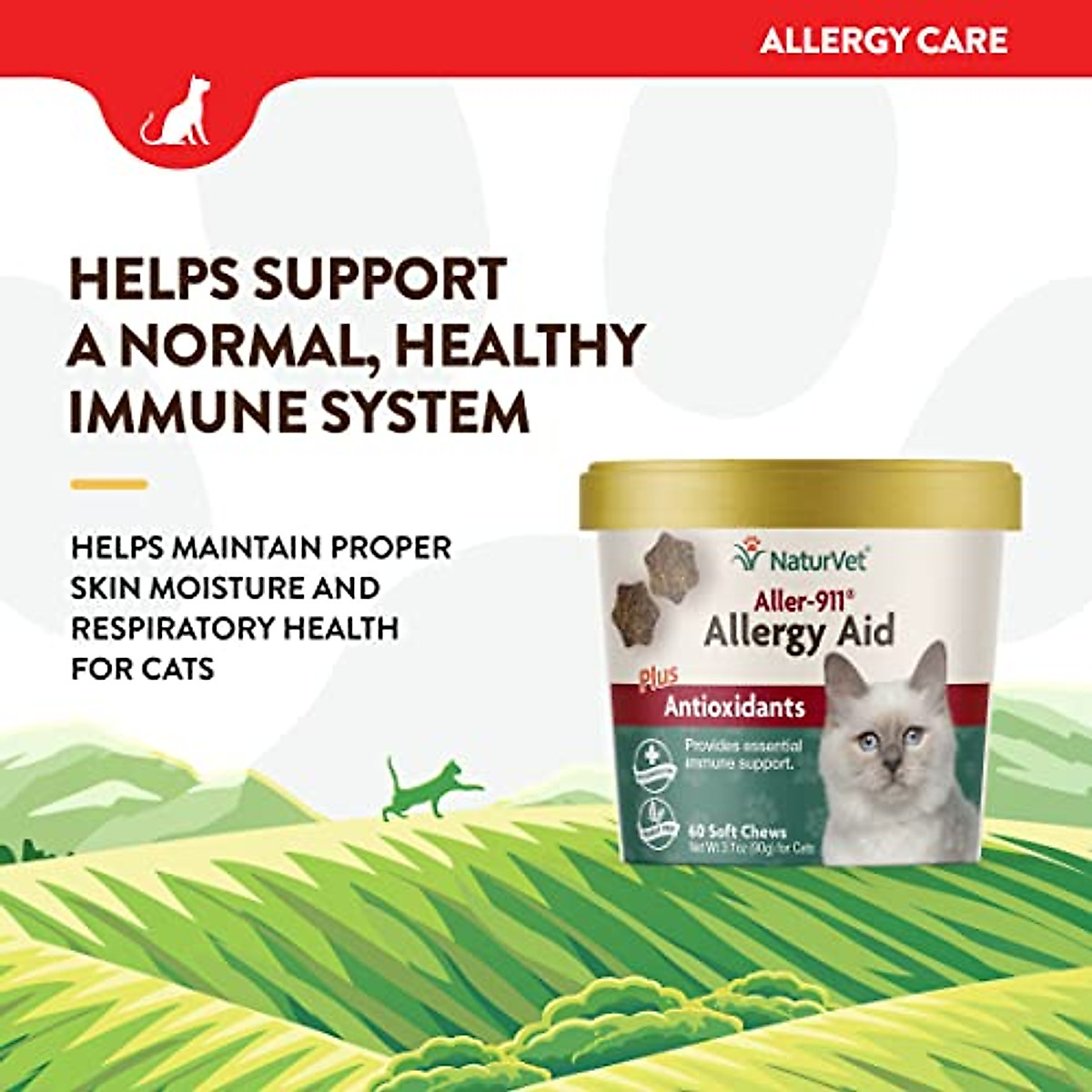 NaturVet – Aller-911 Allergy Aid Plus Antioxidants For Cats – 60 Soft Chews | Supports Immune System, Skin Moisture & Respiratory Health | Enhanced With Omegas, DHA & EPA | 30 Day Supply