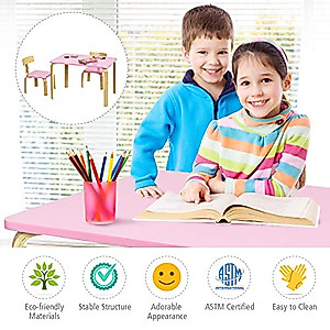 Costzon Kids Table and Chair Set, Wood Table and Chairs for Toddlers Reading, Arts, Crafts, Homework, Snack Time, 3 Piece Furniture for Playroom Home School Classroom, Childrens Table and Chair, Pink