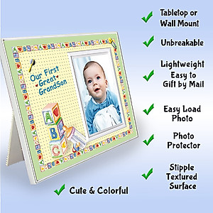 Our First Great Grandson Picture Frame | New Great Grandparent Gifts | Baby Announcement Frame | Photo Frame Measures 8.25 x 7 in | Holds a 3.5 x 5 in Photo | Front-Load Photo Design |Easy to Mail