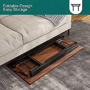 Frylr Small Foldable Desk 43.3''X 19.6''X 29.5'',Foldable Table with 2 Power Sockets and 2.1A USB Charging Ports, Folding Computer Desk for Home Office, No Install Needed, Walnut + Black Leg