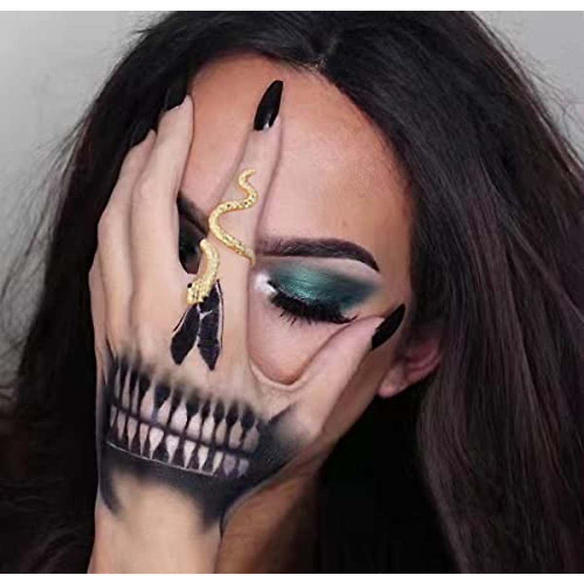 WLL Retro Personalized Snake Adjustable Open Rings Punk Gothic Snake Finger Ring for Women Simple Charm Animal Jewelry(D:Textured gold)