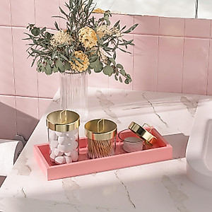 Bathroom Vanity Tray Bamboo Tray - for Counter Wood Small Bathroom Decorative Tray, Dresser Top Perfume Tray for Home Decoration 11.3” L x 4.4” W x 1.14” H （Pink）