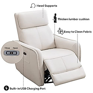 ANJ Power Swivel Rocker Recliner Chair, Electric Glider Reclining Sofa with USB Ports, Leathaire Rocking Chair Nursery Recliners for Living Room (White)