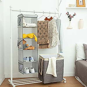 BrilliantJo 5 Shelves Hanging Closet Organizer, 2 Pack Hanging Storage with 6 Side Pockets for Clothes Bags, 43"x12"x12"(Light Gray)