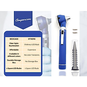 MEDCASE Brilliance Otoscope - Professional Ear Scope with LED Light and Speculum for Ear Examination and Diagnosis - Ideal for Professional and Home Use - Blue