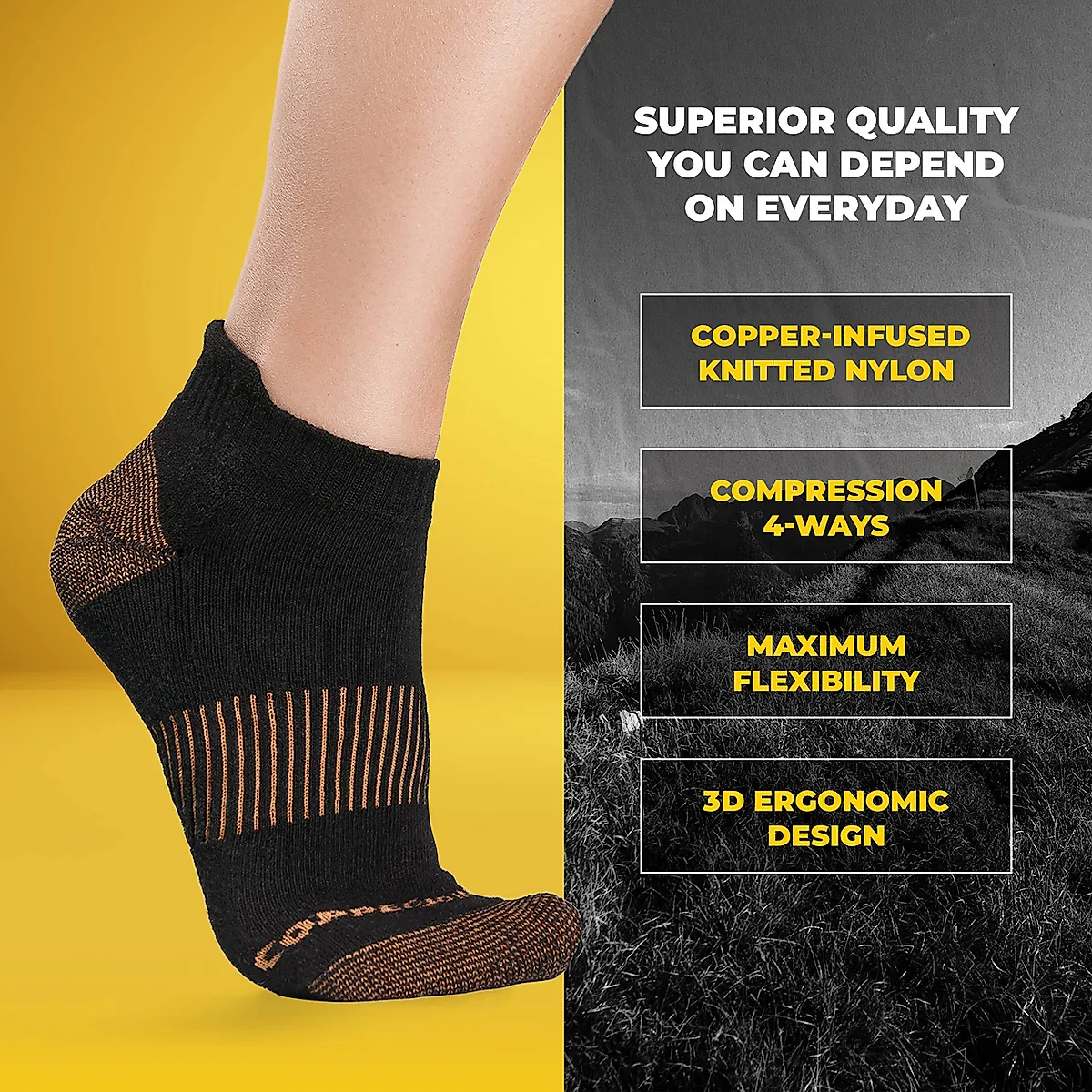 CopperJoint Ankle Compression Socks For Women & Men - Copper Infused Compression Ankle Socks, Low Cut Compression Socks With Arch Support For Women & Men, Black Copper Relief Socks, Small-Medium
