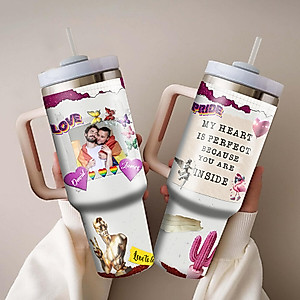 WAZONE Personalized Photo Lgbt Rainbow Insulated Tumbler Stainless Steel Tumblers with Lid 40oz Cups Custom Pictures Names Birthday Christmas Gifts For Couple on Birthday Pride Month