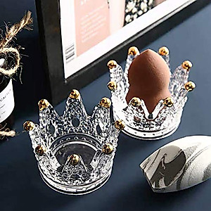 Lemonadeus Beauty Blender Holder Makeup Sponge Holder Crown Glassware Stand Storage Powder Puff Display Stand（2 Pack） (1 gold and 1 clear)