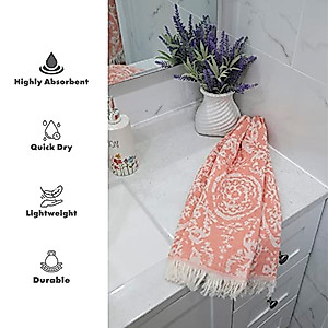 Fe&Ze Turkish Hand Towels with Hanging Loop, 22 x 36 in, 100% Cotton Kitchen Towels Decorative Set of 2, Coral Orange Towels for Bathroom