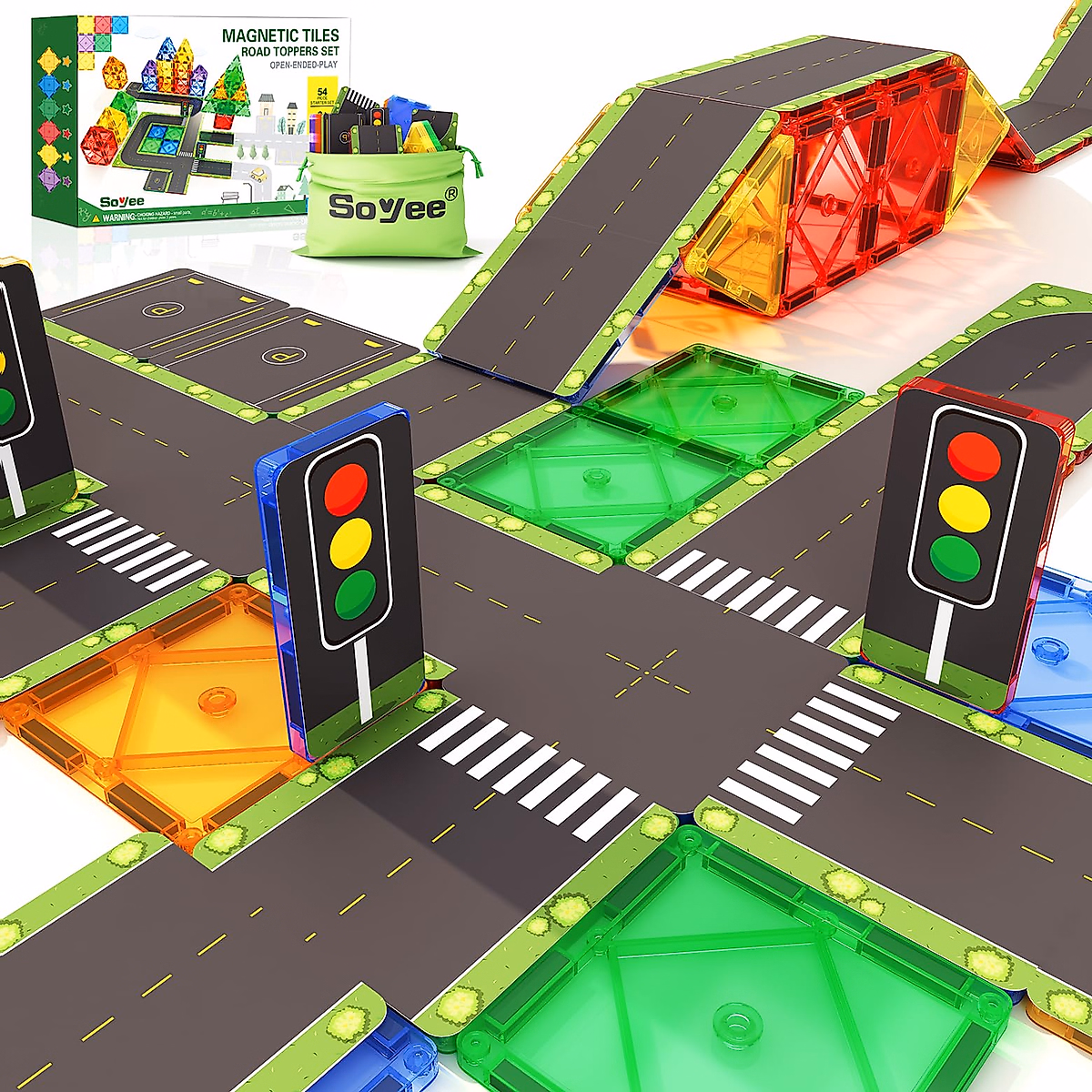 Magnetic Tiles Road Toppers Set Kids Toys for 3 Year Old Boys and Girls Playing with Car Toys Preschool Learning Activities Gift for 3 4 5 6 Year Old Toddlers Kids