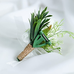 Senseya Wrist Corsage Wristlet Band Bracelet for Girls Women Bride Bridesmaid, Corsages Wristlet Artificial Silk Roseboutonniere Hand Flower Prom Decor (2 Boutonniere & 2 Wrist Corsage White)