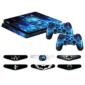 PS4 Slim Skins - Decals for PS4 Controller Playstation 4 Slim - Stickers Cover for PS4 Slim Controller Sony Playstation Four Slim Accessories with Dualshock 4 Two Controllers Skin - Blue Fire