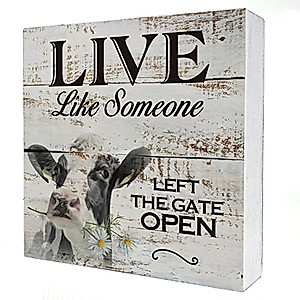 Inspirational Wooden Box Sign Desk Decor Live Like Someone Cow Wood Block Plaque Box Signs with Quotes Rustic Box Sign for Home Living Room Office Shelf Table Decoration (5 X 5 Inch)