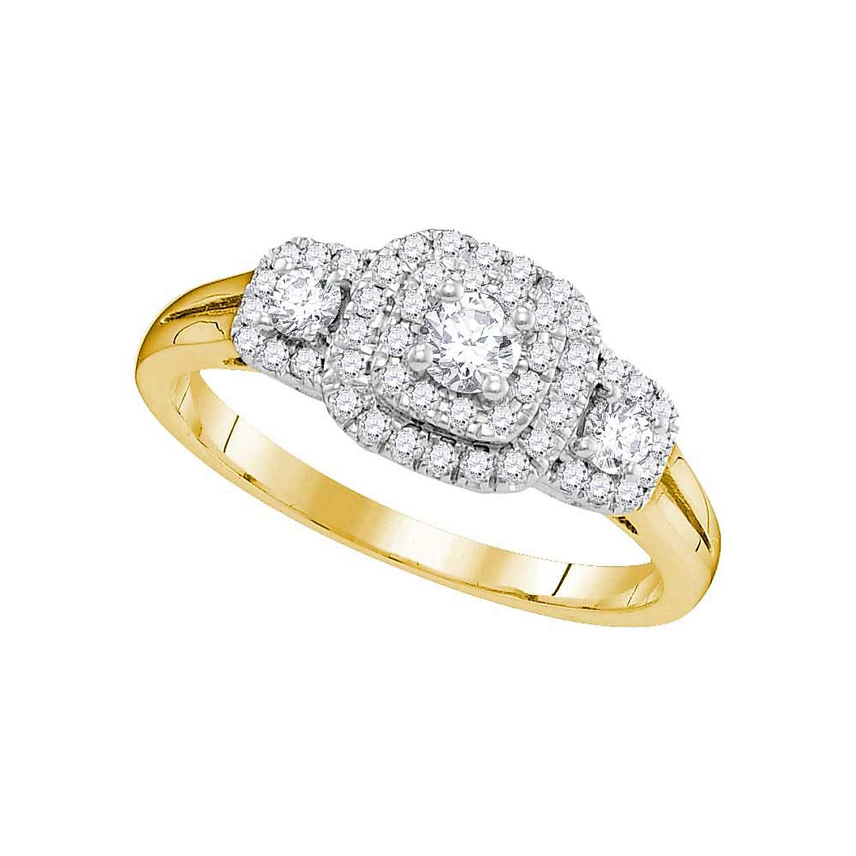 The Diamond Deal 14kt Yellow Gold Womens Round Diamond Solitaire Double Halo Bridal Wedding Engagement Ring 1/2 Cttw